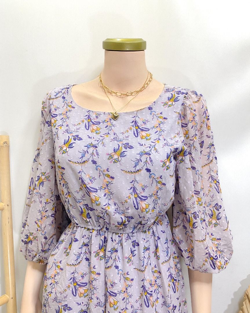 D91 - purple floral korean maxi dress, Women's Fashion, Dresses & Sets ...