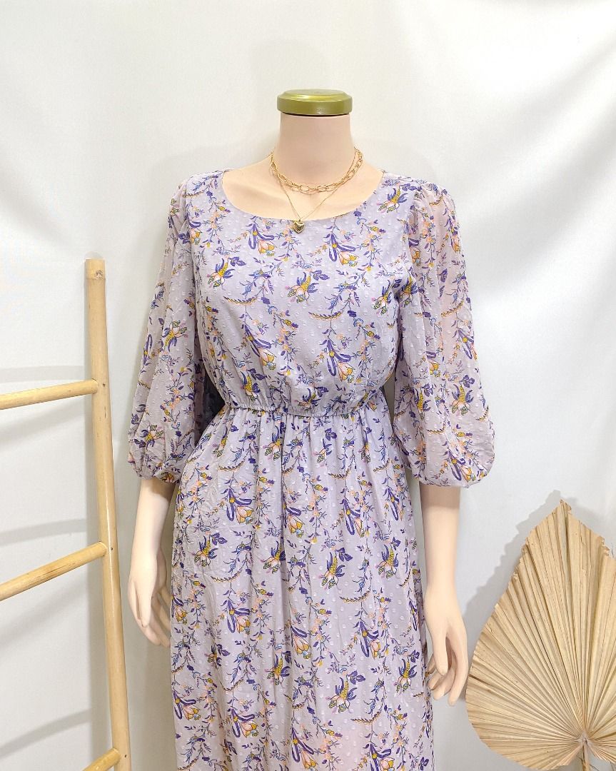 D91 - purple floral korean maxi dress, Women's Fashion, Dresses & Sets ...