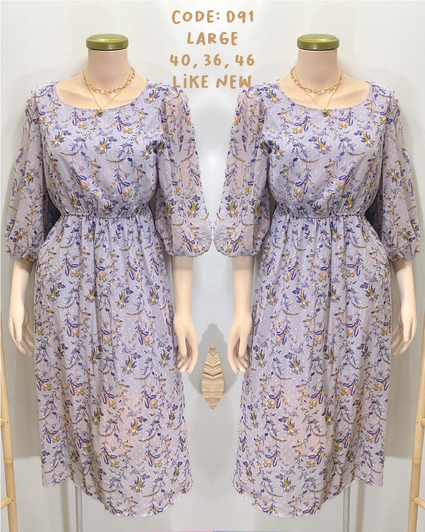 D91 - purple floral korean maxi dress, Women's Fashion, Dresses & Sets ...