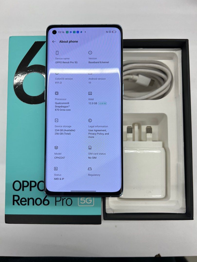 *DEMO SET*SNAPDRAGON870 OPPO RENO 6 PRO 12GB RAM + 256GB ROM, Mobile ...