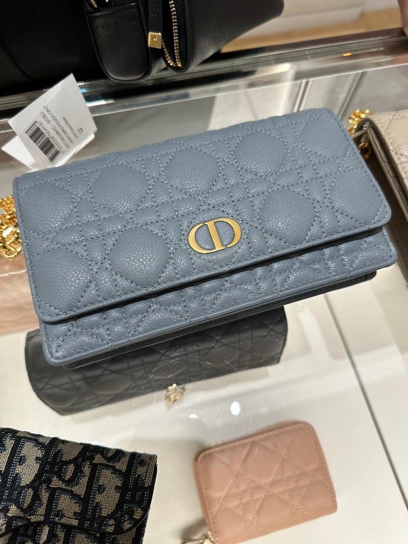 Dior Caro Pouch - Wallet On Chain (Cloud Blue), Luxury, Bags & Wallets ...