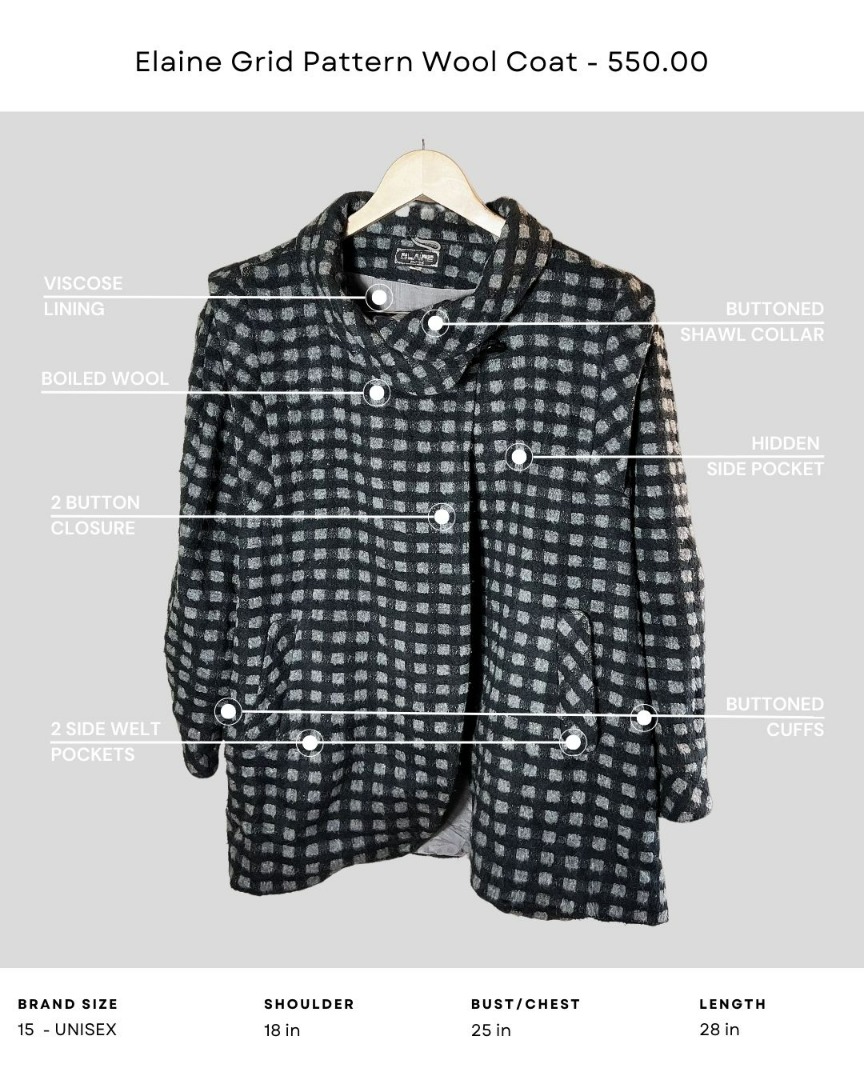 Elaine Grid Pattern Wool Coat - 550.00, Women's Fashion, Coats, Jackets ...