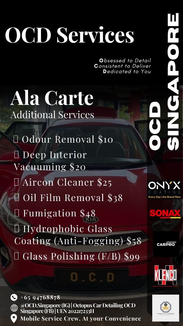 Fumigation/Odour Removal/AC Cleaning/Oil Film Removal/Glass Coating/Anti-Fogging/Glass Polishing ...