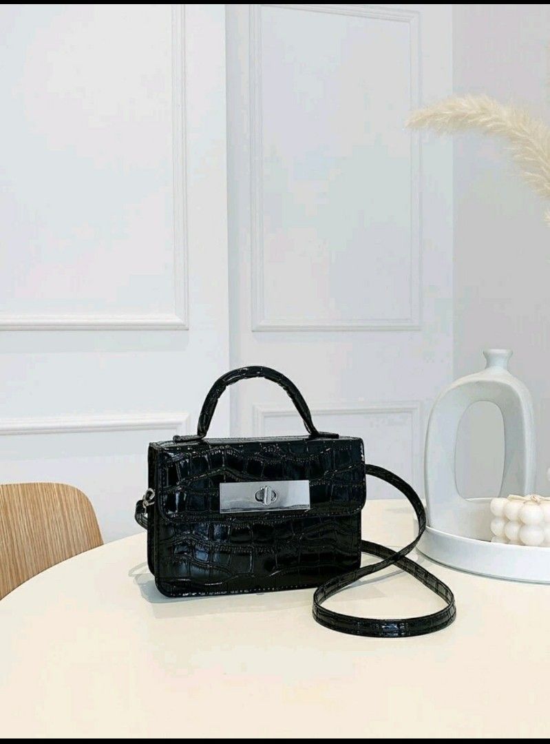 Hangbag Mini Crocodile Embossed Twist Lock Square Bag/ Dinner Bag ...