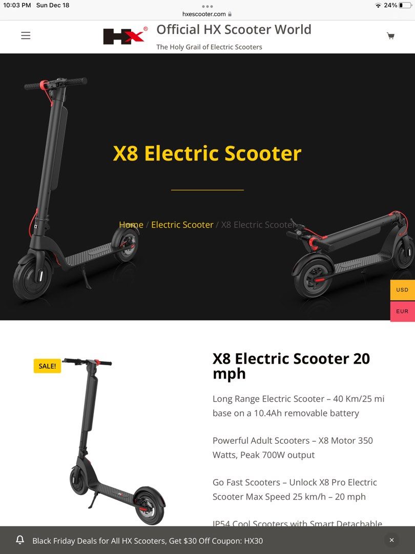 HX-X8 Black Electric Scooter, Sports Equipment, Sports & Games, Skates ...