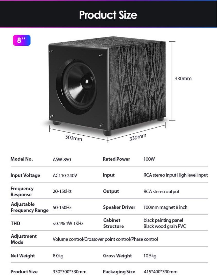 HYPERSOUND ASW-850 8inch Active Subwoofer, Audio, Soundbars, Speakers ...