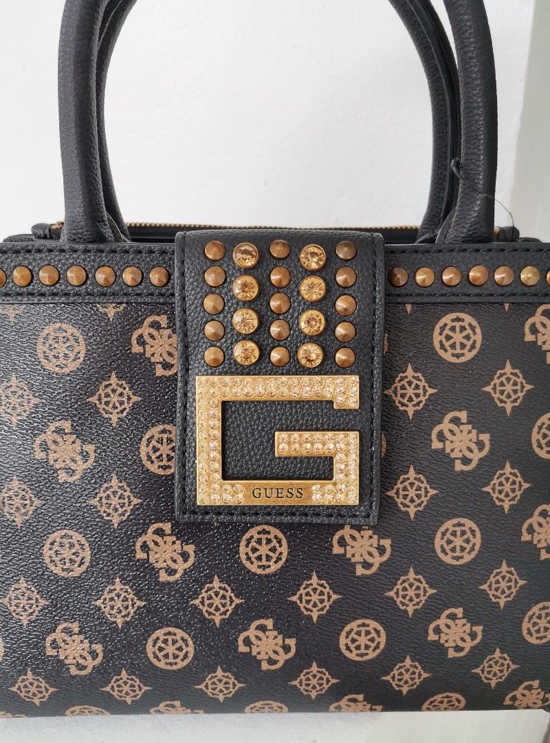 Authentic GUESS Monogram Studded 2-Way Bag, Women's Fashion, Bags ...