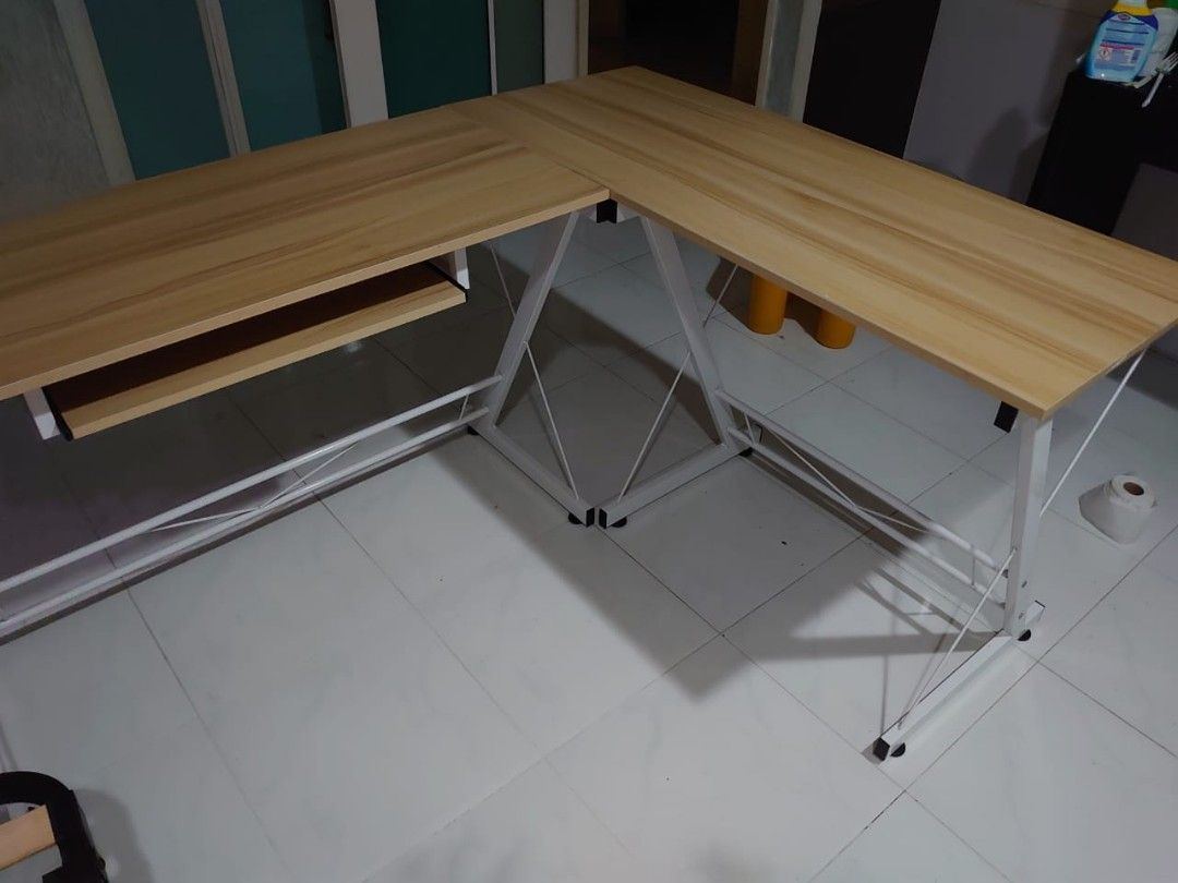 L-shape study table / desk, Furniture & Home Living, Furniture, Tables ...