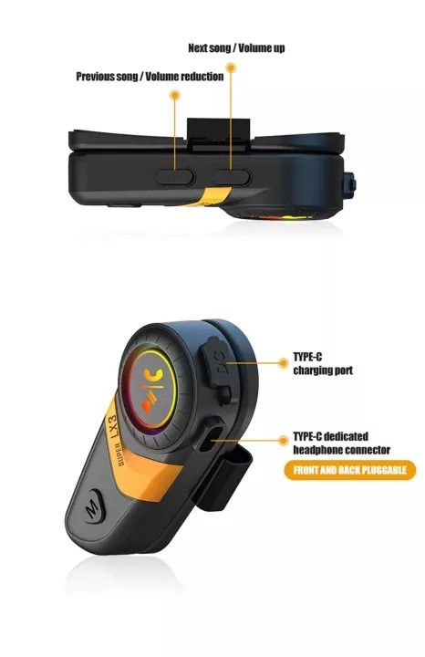 LX3 Pro Motorcycle Bluetooth Intercom Helmet Headset 800M Range ...