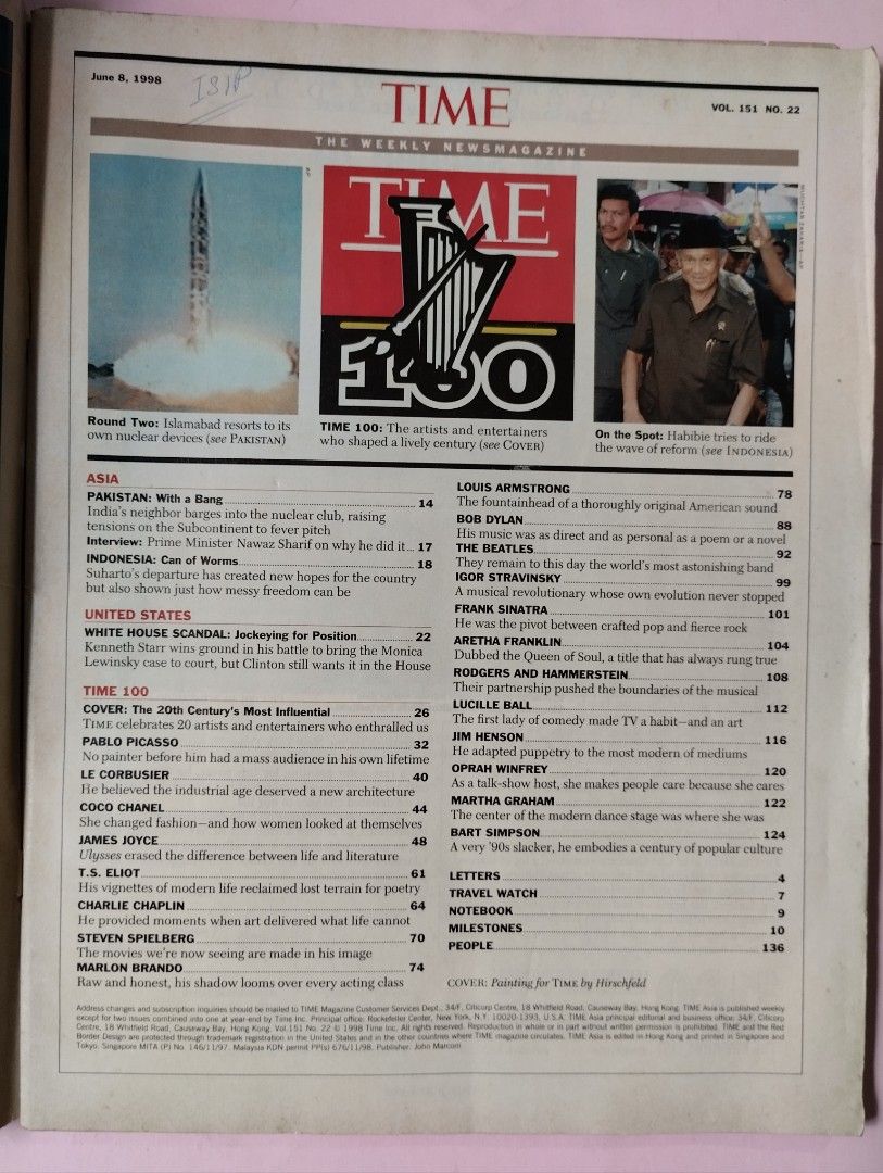 Old Time Magazine ( June 8 , 1998 issue ) - features 100 Artists ...