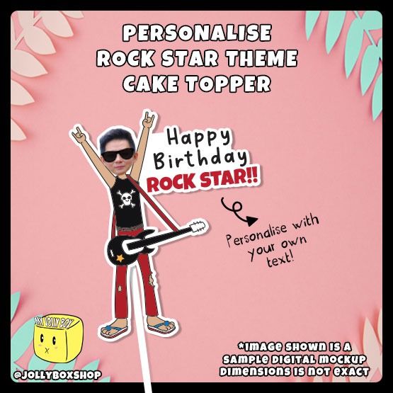 Personalized Rockstar Theme with Photo Cake Topper #happybirthday # ...