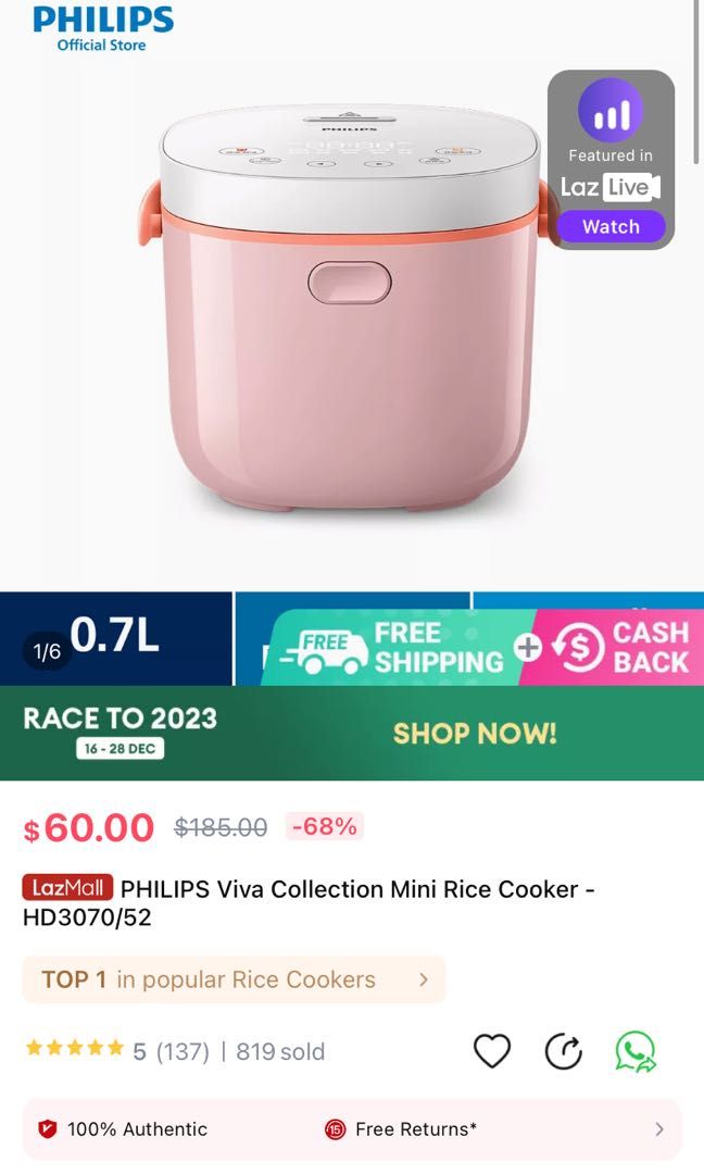 Philips Rice Cooker Viva Collection, TV & Home Appliances, Kitchen ...