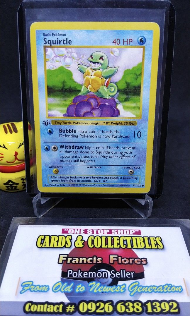 Pokemon Card - SQUIRTLE #63 (BASE - 1ST EDITION) YEAR 1999, Hobbies ...