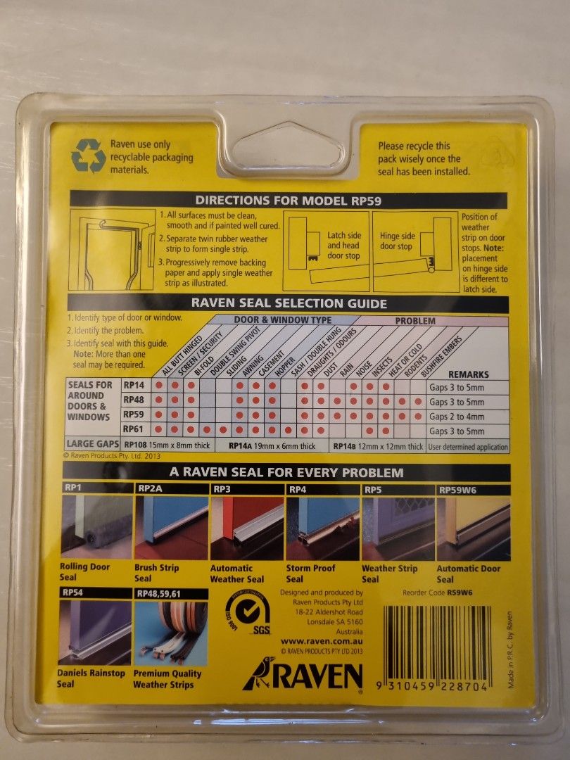 Raven Window and Door Weather Strip, Furniture & Home Living, Home ...