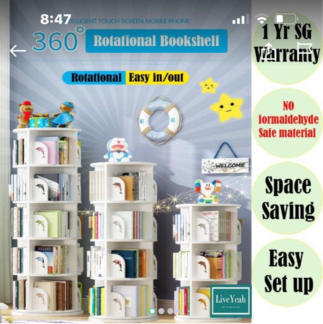 Rotating 4-Tier Book Shelf, Furniture & Home Living, Furniture, Shelves ...