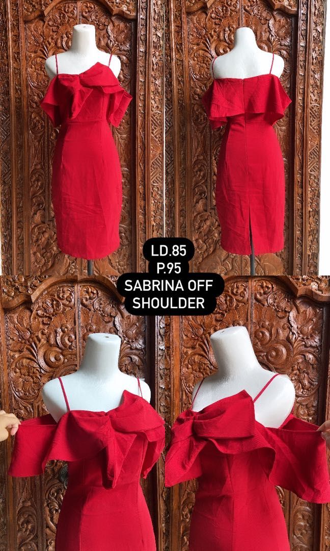 Sabrina off shoulder red dress, Fesyen Wanita, Pakaian Wanita, Gaun ...