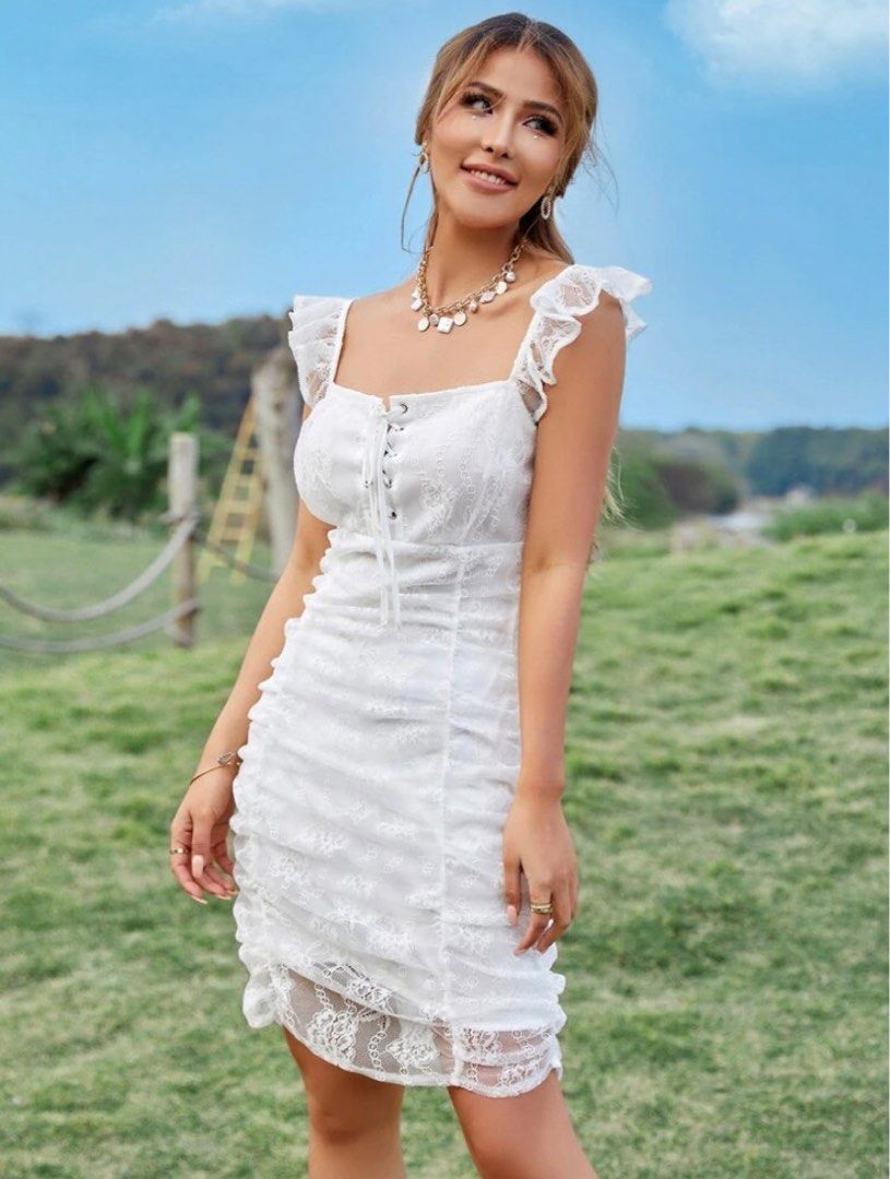Shein White Dress, Women's Fashion, Dresses & Sets, Dresses on Carousell