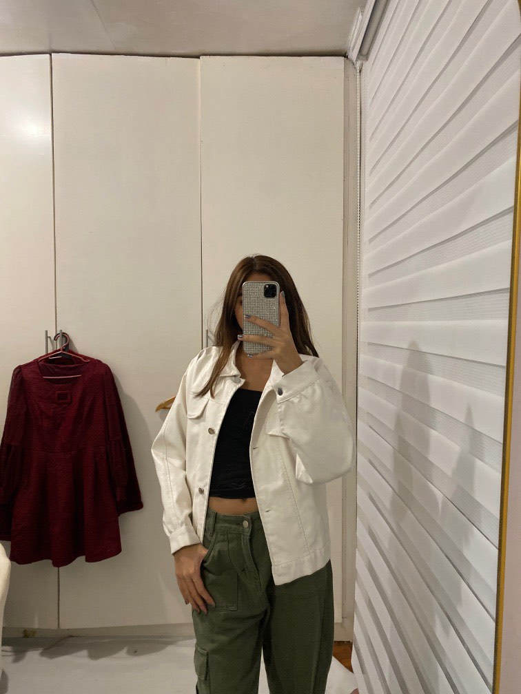 Shein White PU Leather jacket, Women's Fashion, Coats, Jackets and ...