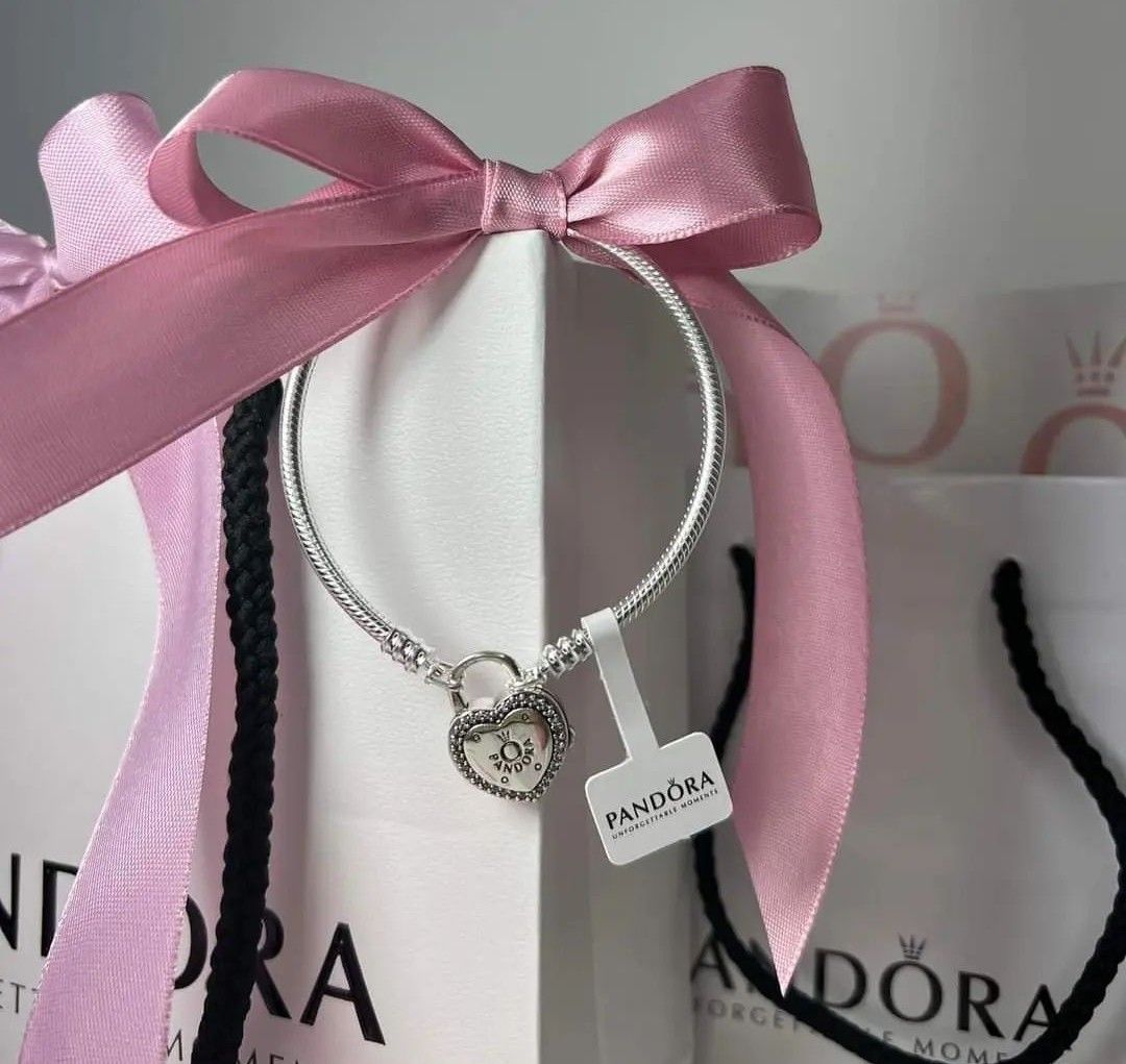 Snakechain pandora heart lock silver claps bracelet, Women's Fashion ...