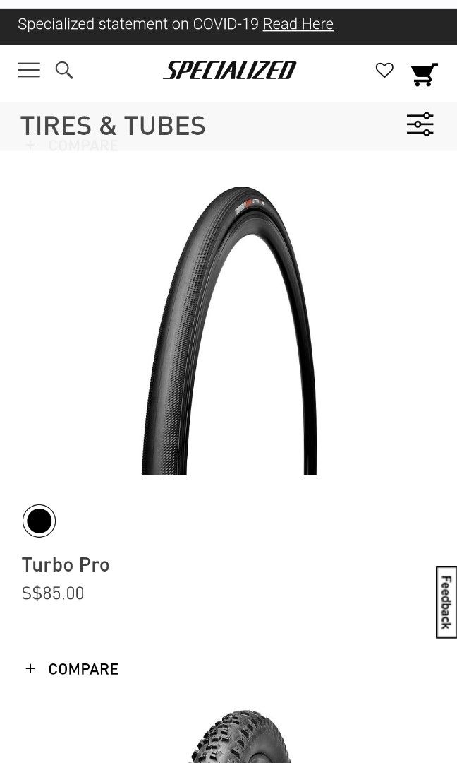 Specialized Turbo Pro Tyres 30C + Turbo tubes 50mm presta, Sports ...
