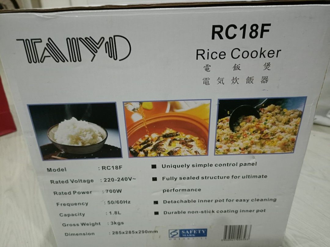 Taiyo RC18F Rice Cooker 1.8L, TV & Home Appliances, Kitchen Appliances ...
