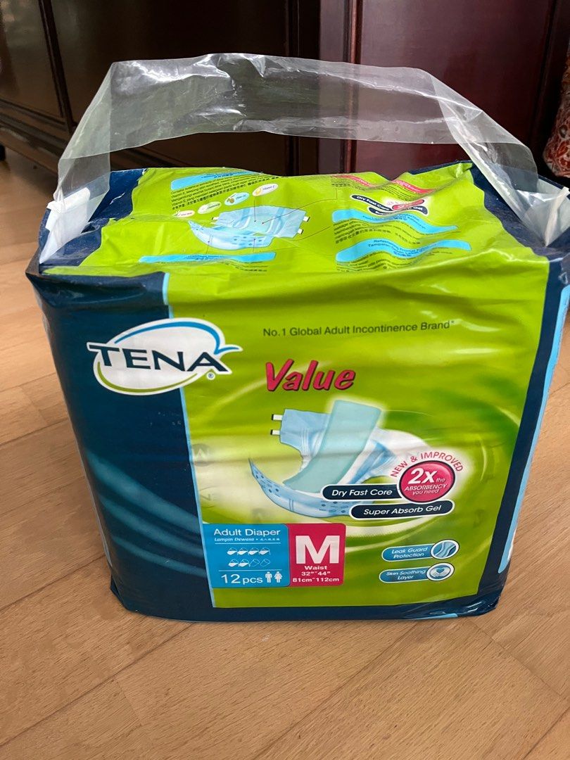 TENA Adult diapers M size 12pc, Health & Nutrition, Medical Supplies ...