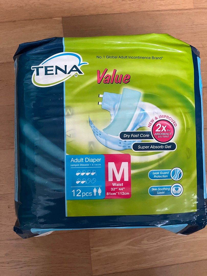 TENA Adult diapers M size 12pc, Health & Nutrition, Medical Supplies ...