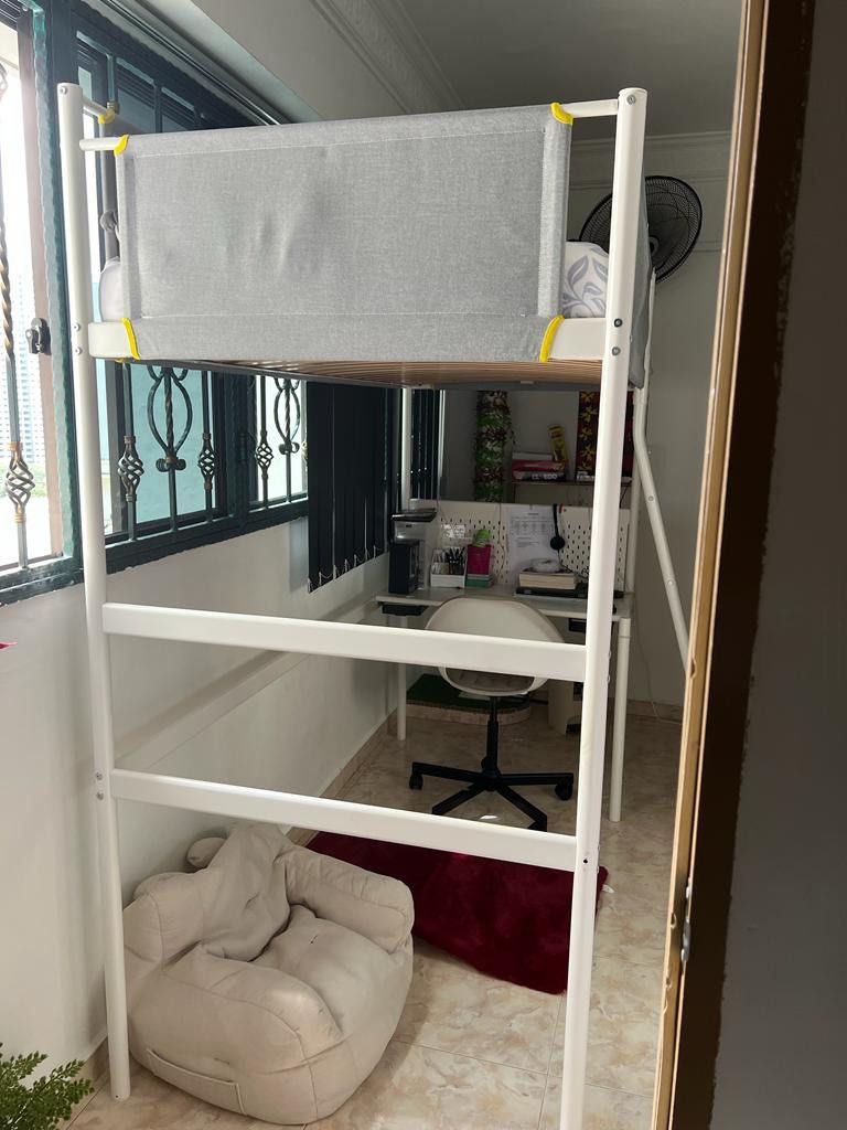 VITVAL IKEA Loft Bed Frame with Desk Top (White/Light Grey), Furniture ...