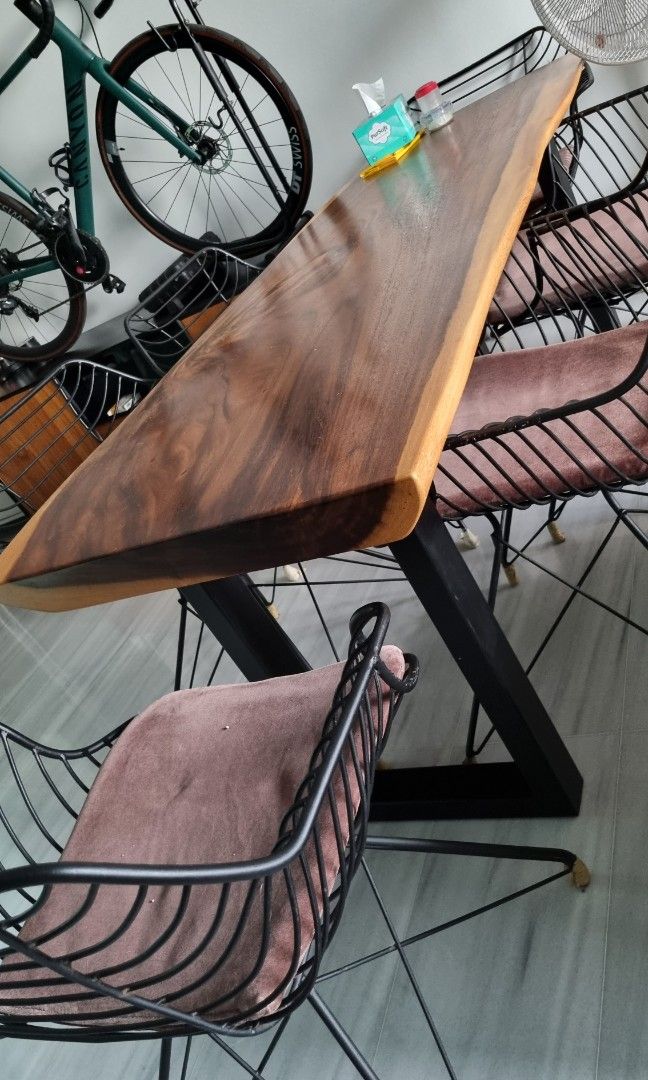 Wooden table set with 6 designer chairs, Furniture & Home Living ...