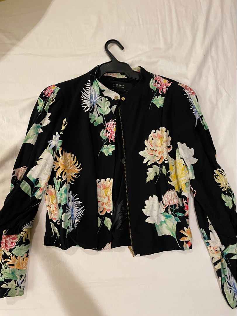 Zara Floral Jacket, Women's Fashion, Coats, Jackets and Outerwear on Carousell