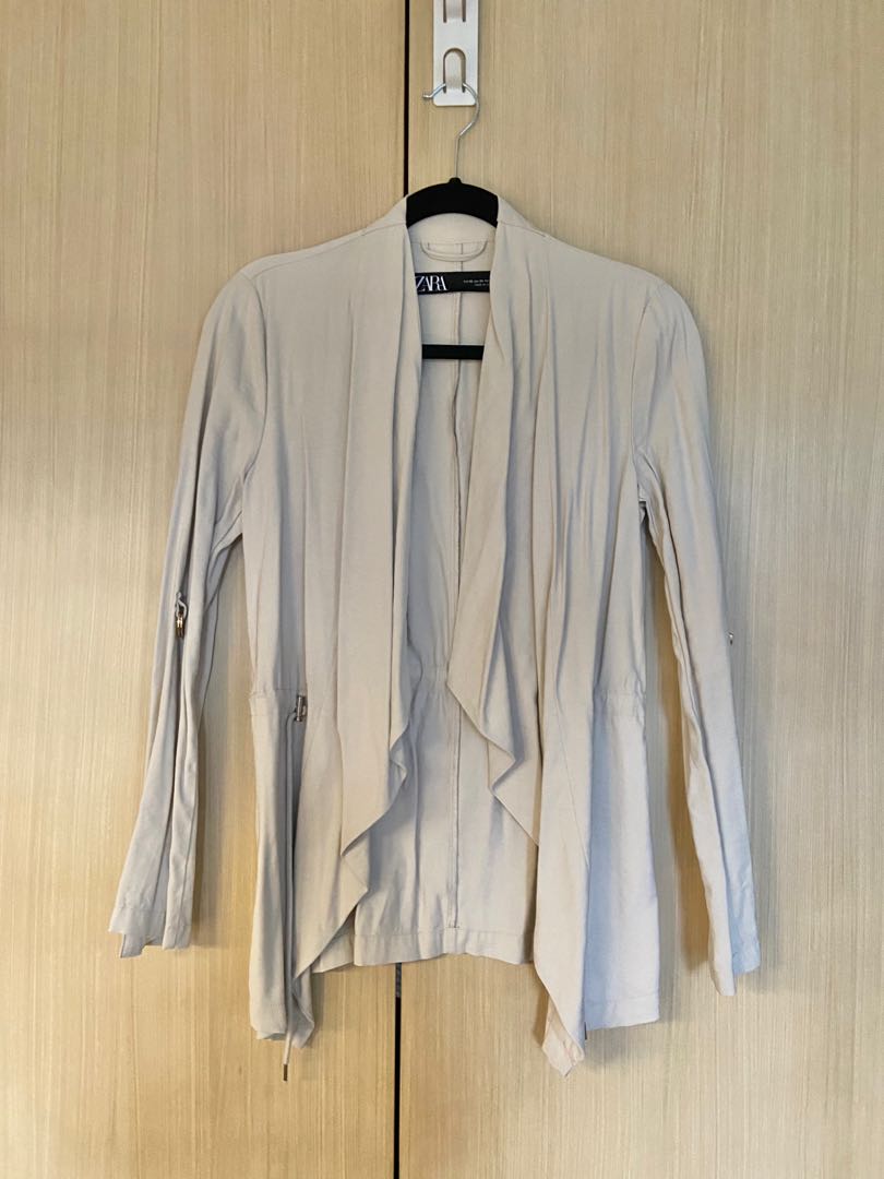 Zara Waterfall Jacket In Light Beige, Women's Fashion, Coats, Jackets ...