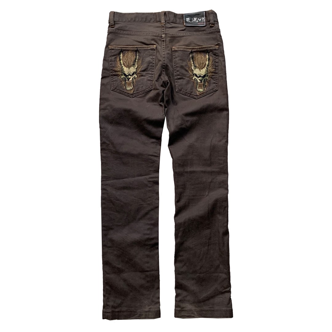 1990s Vintage Oniarai Japanese Denim Embroidered Pants Jeans Demon ...