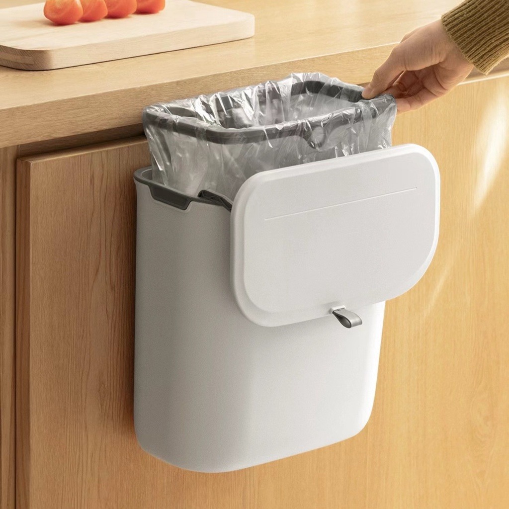 7L/9L Kitchen Hanging Dustbin With Cover Wall-Mounted Trash Garbage Bin ...