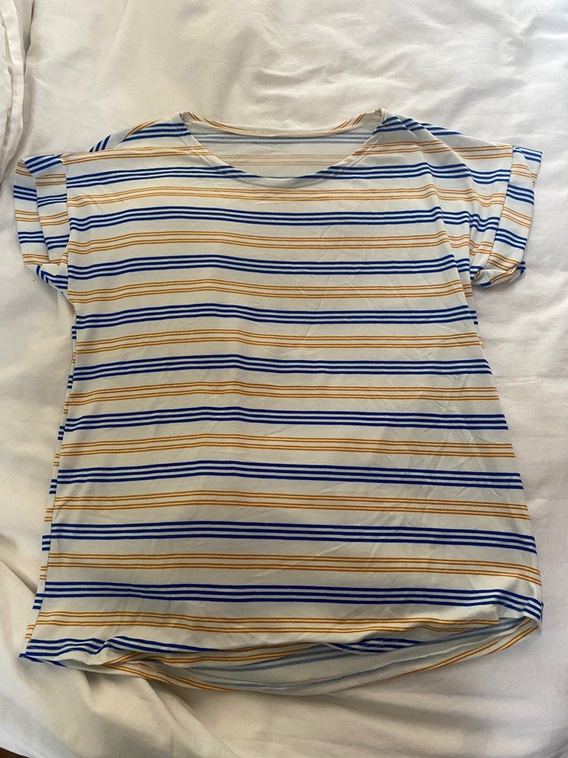 Blue and Yellow Striped Shirt, Women's Fashion, Tops, Shirts on Carousell