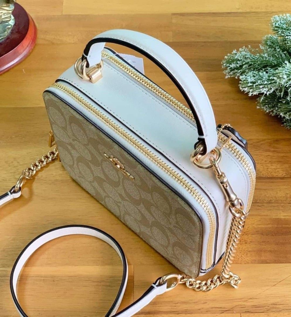 Coach Box Crossbody in Signature Canvas Light Khaki, Women's Fashion ...