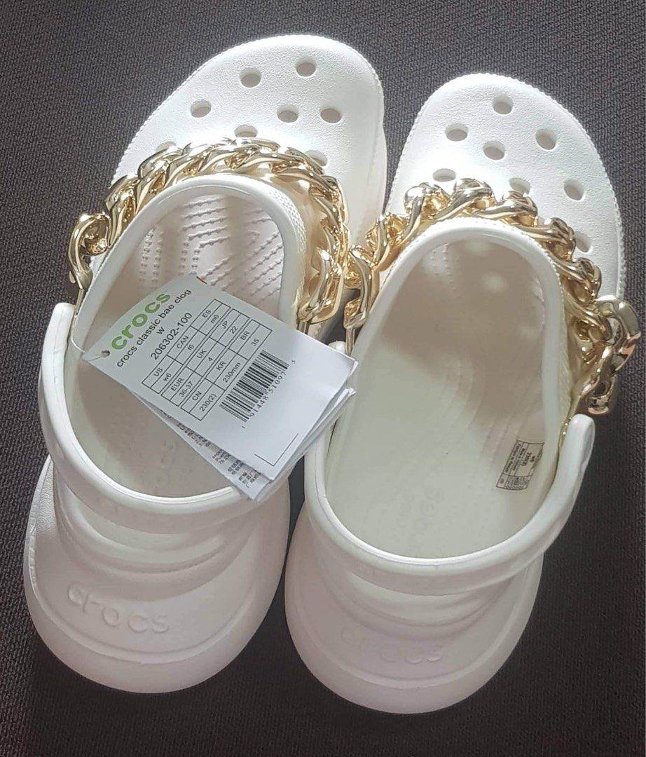 Crocs Classic Bae Embellished with Gold Chains, Women's Fashion ...