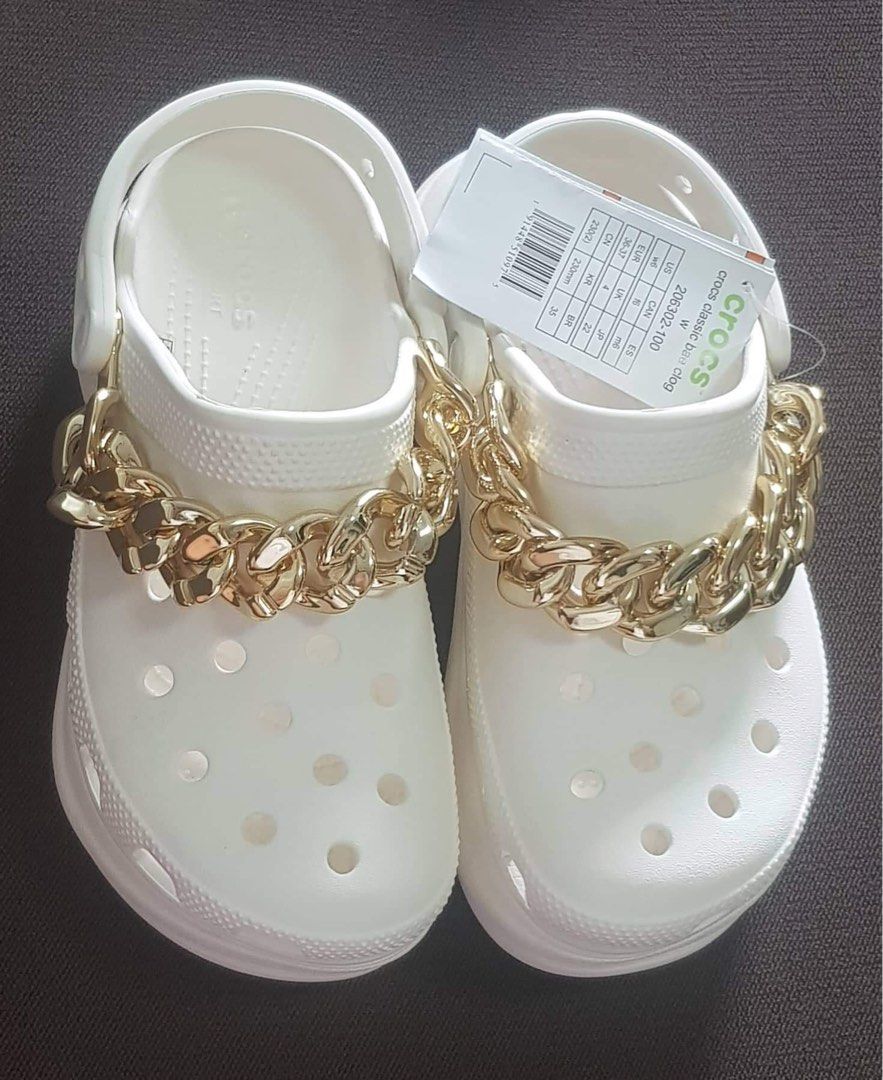 Crocs Classic Bae Embellished with Gold Chains, Women's Fashion ...