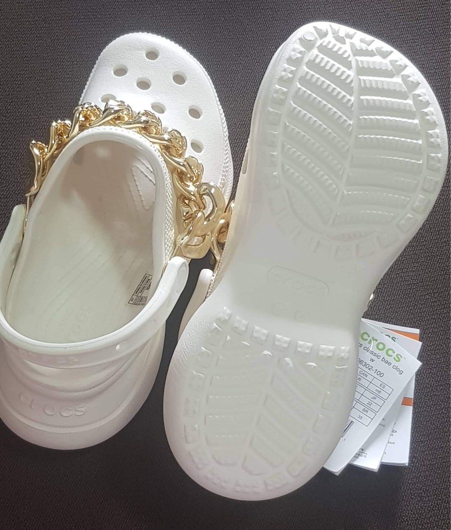 Crocs Classic Bae Embellished with Gold Chains, Women's Fashion ...