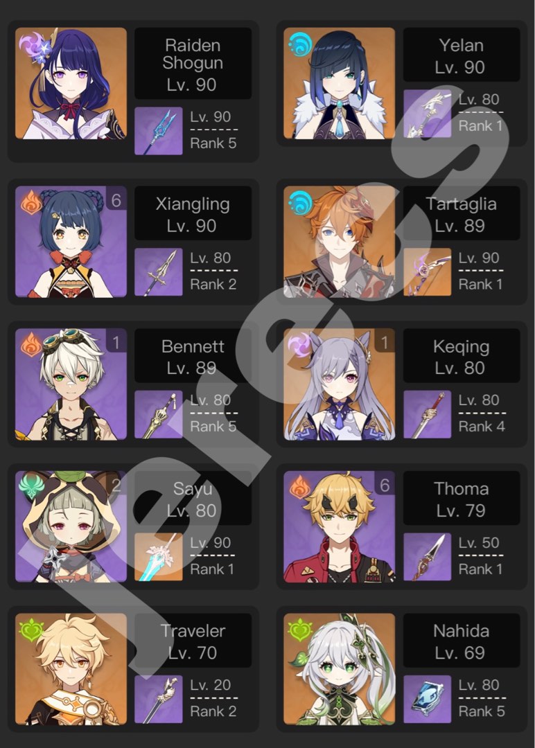 Duo Archon, Yelan, Childe(Tartaglia) & More AR55(Asia) Genshin Impact ...