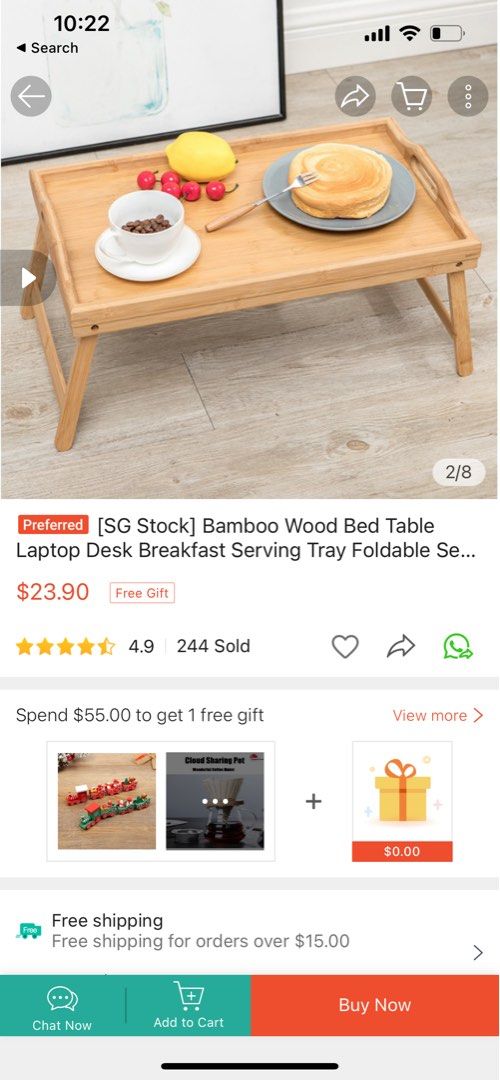[Free Shipping] Foldable wooden floor/bed table, Furniture & Home ...