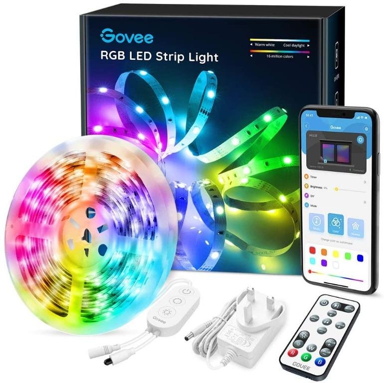 Govee LED Strip Lights, 5m Bluetooth Music Sync RGB Lighting Strip with ...