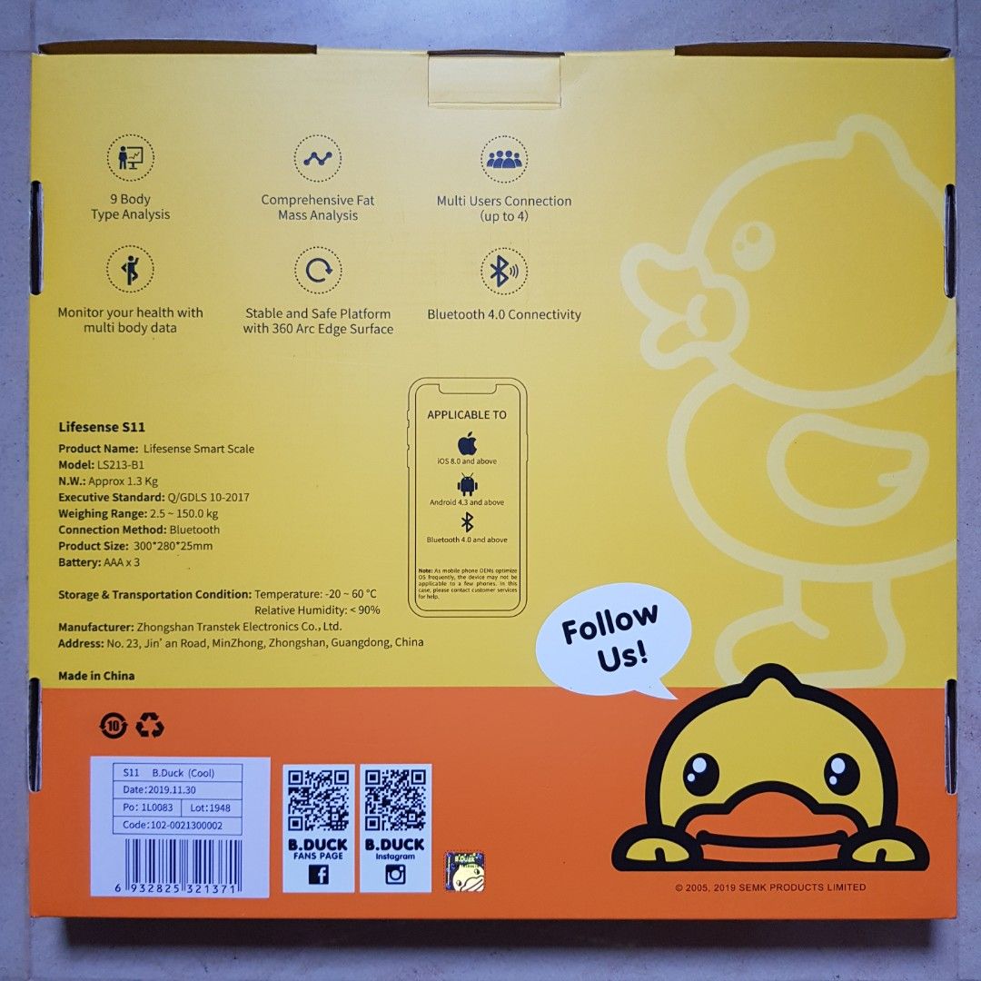 Lifesense B.Duck Smart Body Composition Weighing Scale, Health ...