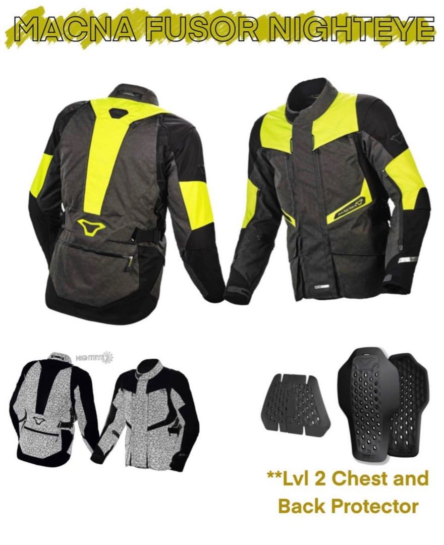 Macna Fusor Jacket Nighteye With Chest And Back Lvl 2 Protector, Men's ...