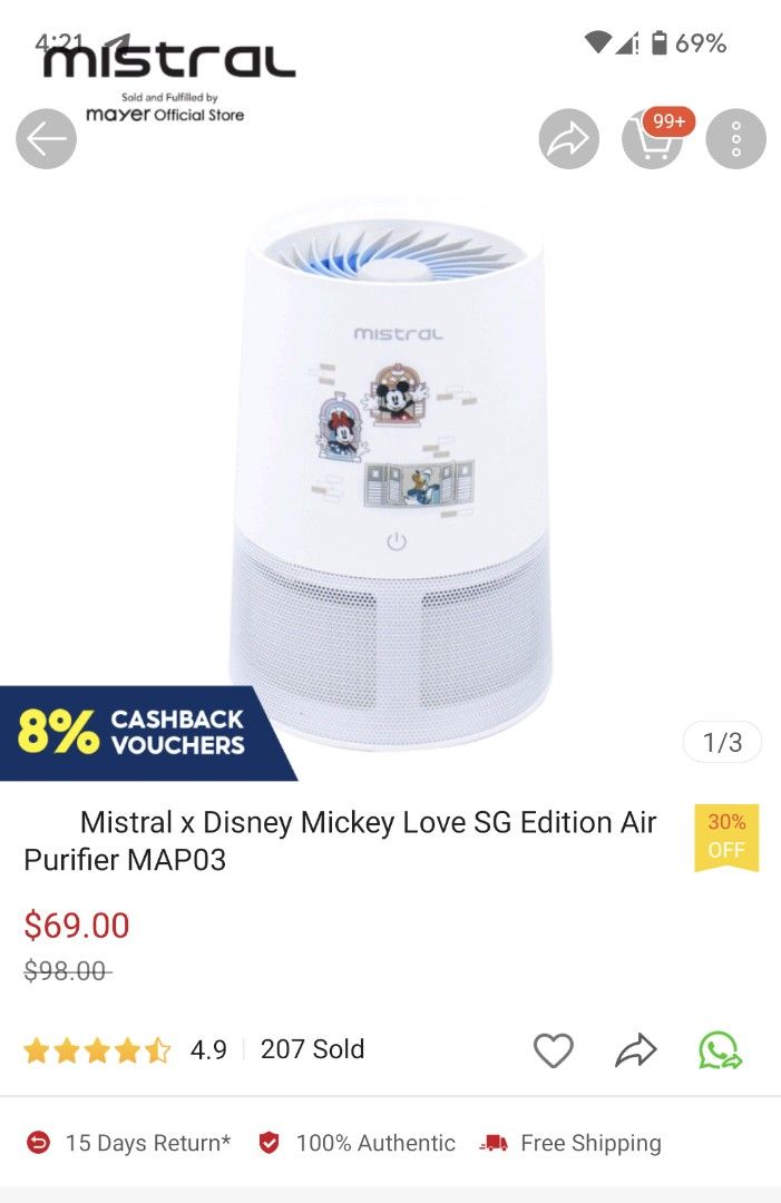 Mistral x Disney Mickey Love SG Edition Air Purifier MAP03, TV & Home ...
