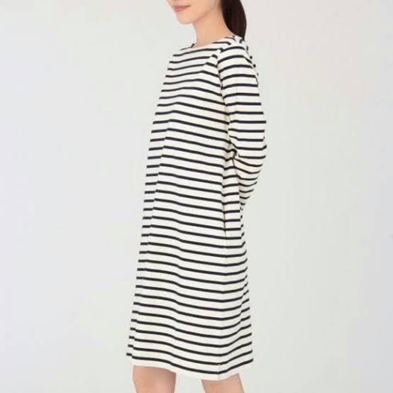 Muji Dark Brown Striped 100% Organic Cotton Minimalist Dress, Women's ...
