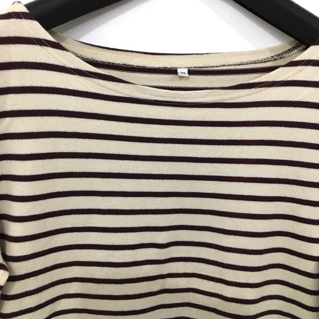 Muji Dark Brown Striped 100% Organic Cotton Minimalist Dress, Women's ...
