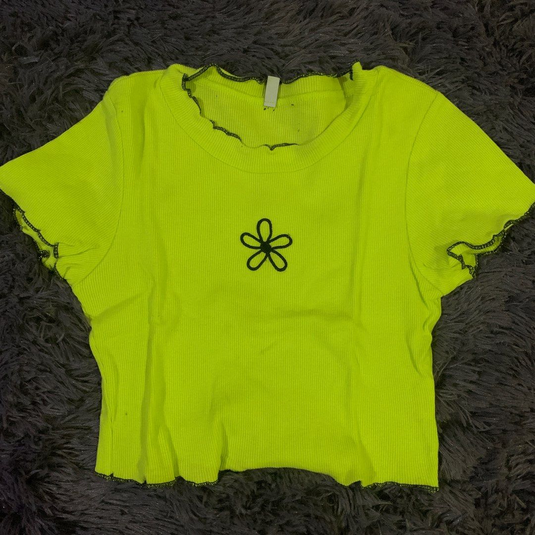 Neon Crop Top with Flower design, Women's Fashion, Tops, Sleeveless on ...