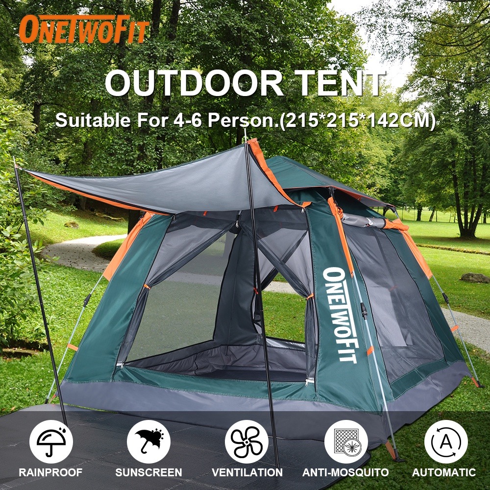 OneTwoFit 4-6 Person Foldable Pop Up Waterproof Camping Tent Outdoor ...