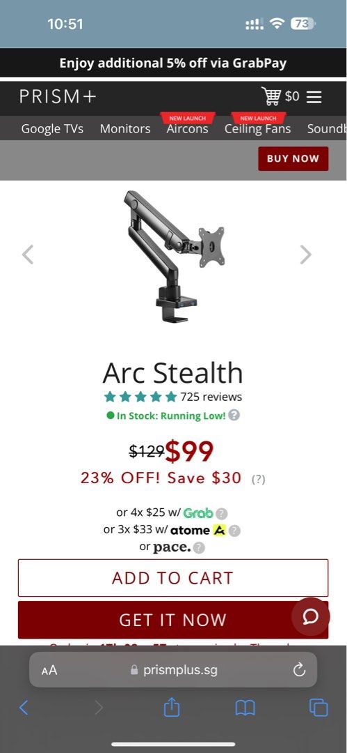 Prism arc stealth monitor arm, Computers & Tech, Parts & Accessories ...