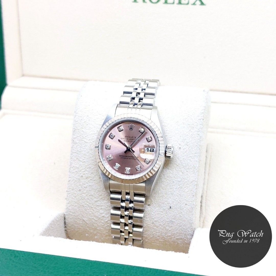 Rolex Oyster Perpetual 26mm Lady Salmon Pink Big Diamonds Dial Datejust ...